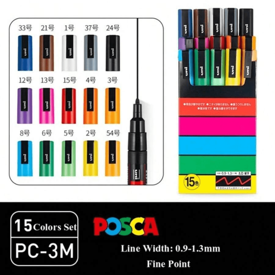 UNI POSCA Paint Marker Pen Set NEW PACKAGE PC-1M 3M 5M Water Based ...