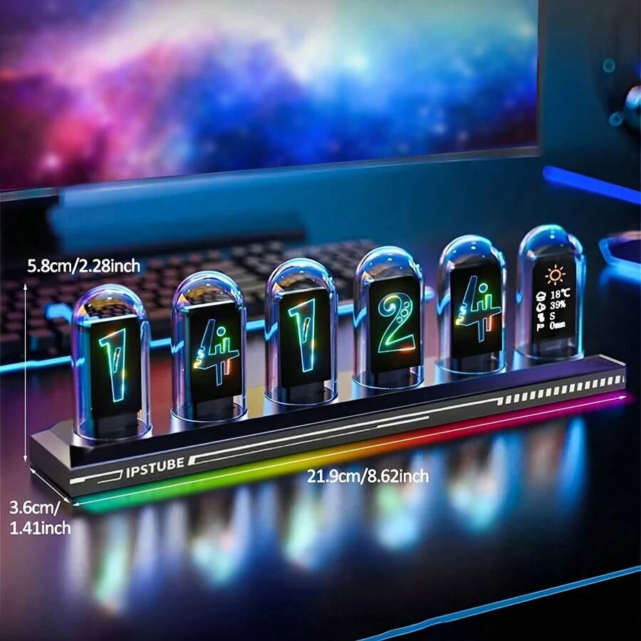 Nixie Tube Clock Glow Tube Clock Night Light IPS Color Screen Digital ...