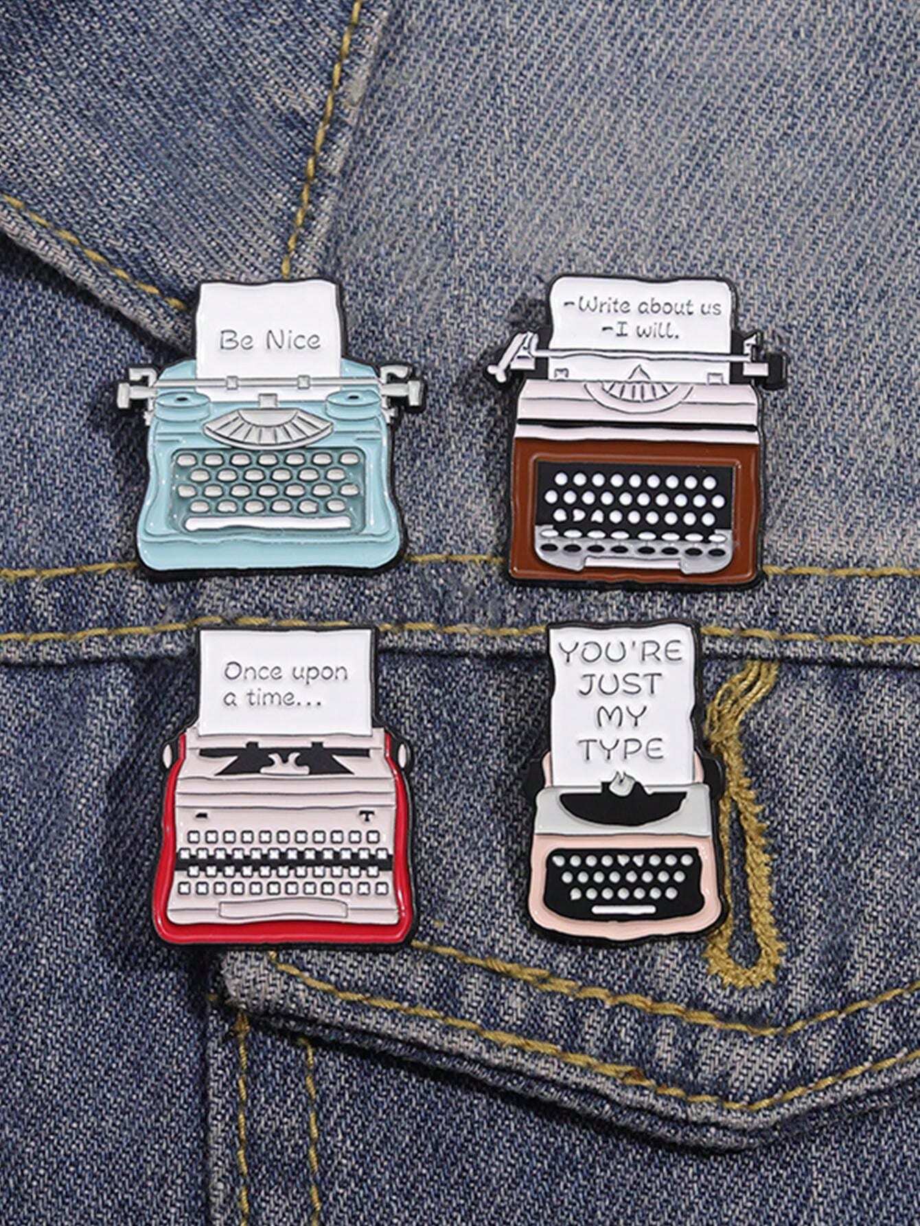 4pcs 80's Retro Typewriter Enamel Pins Once Upon A Time Write About Us ...