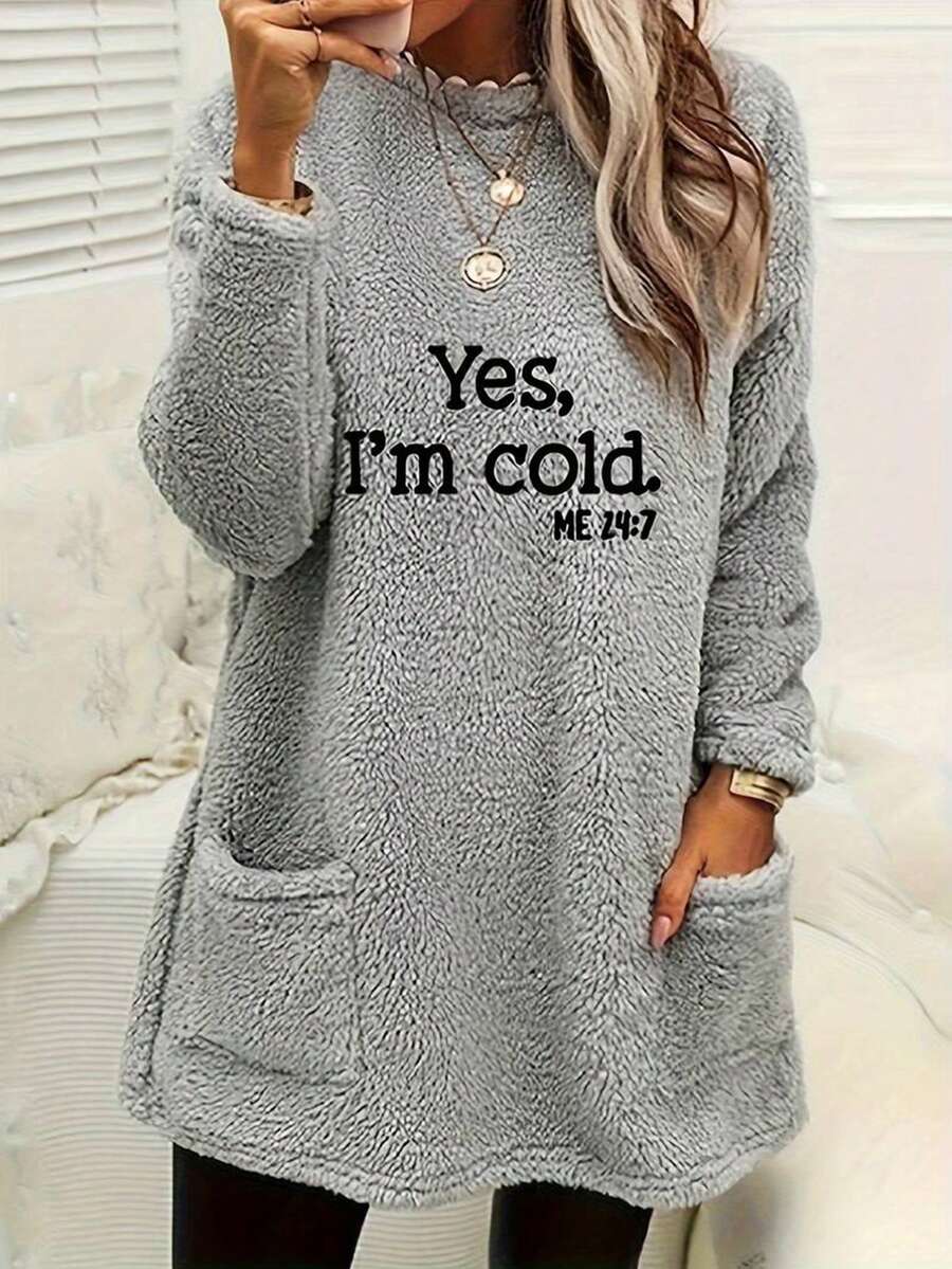 Cozy Cold Weather Embroidered Pullover - Soft, Casual, Long Sleeve Crew ...