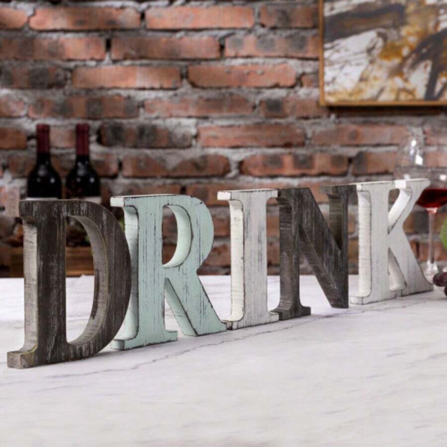 Rustic Wood Drink Sign, Decorative Cutout Letters Freestanding Block ...
