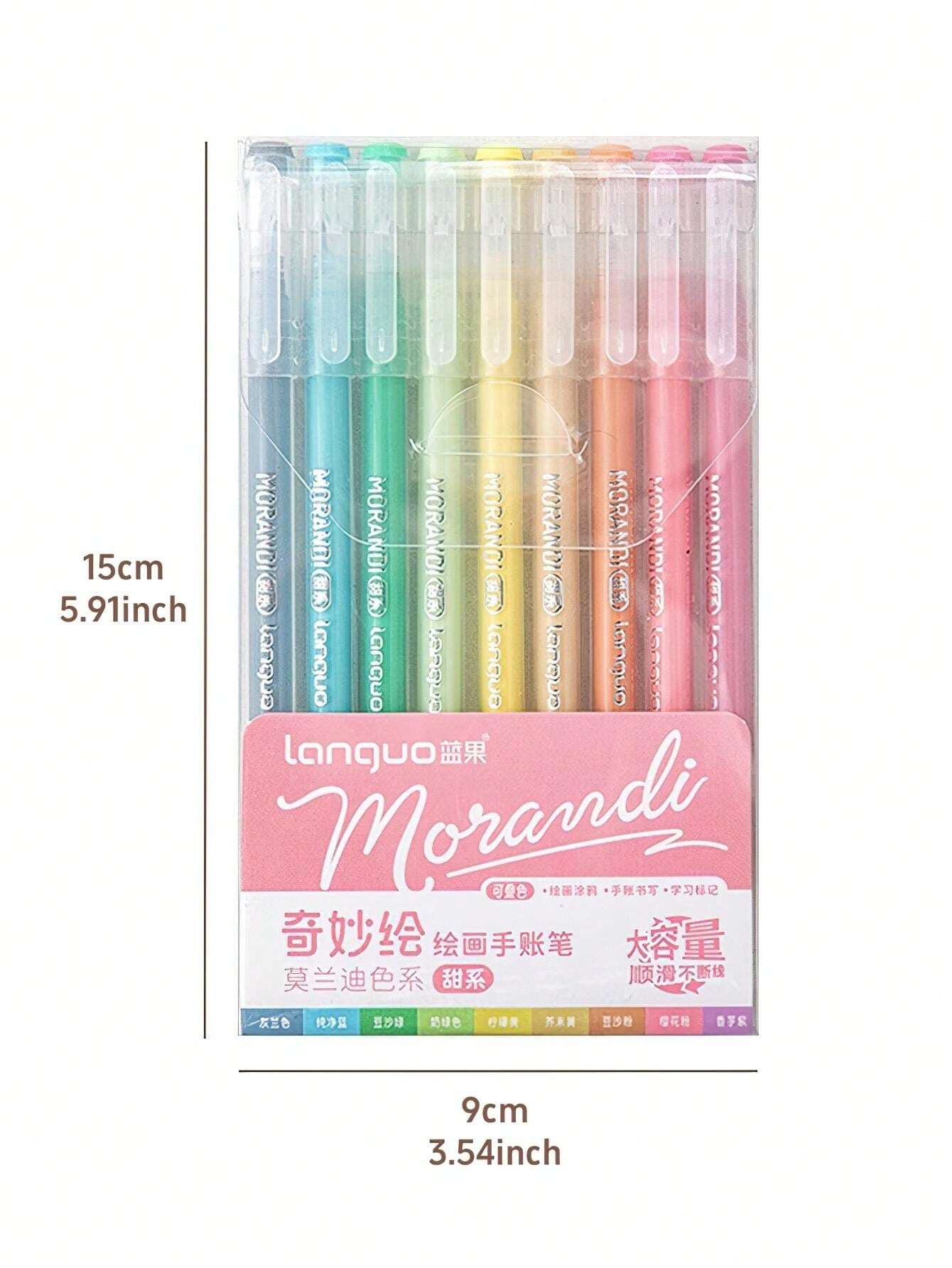 9pcs Morandi Color Pens Set Transparent Barrel Multi Colors Gel Ink 0 ...
