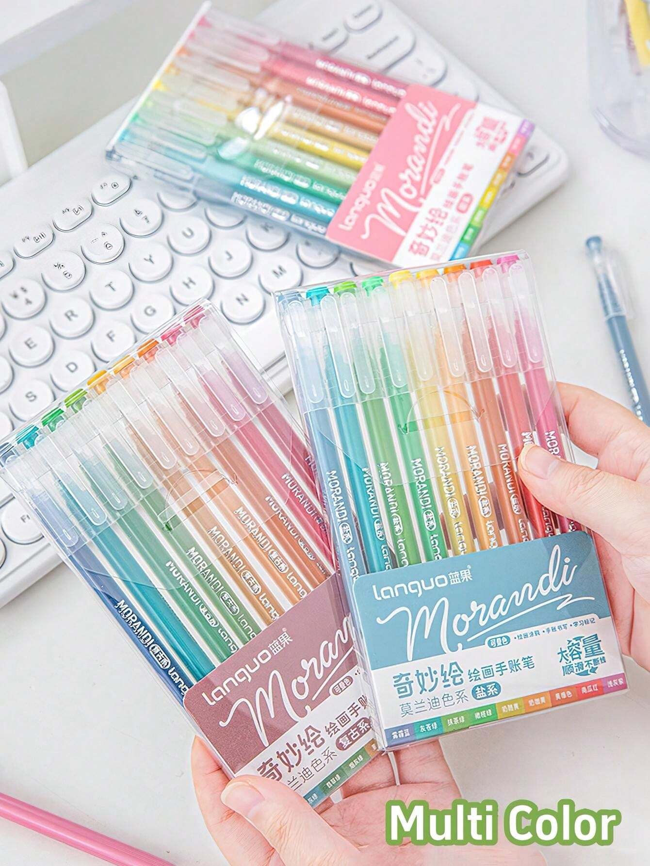 9pcs Morandi Color Pens Set Transparent Barrel Multi Colors Gel Ink 0 ...