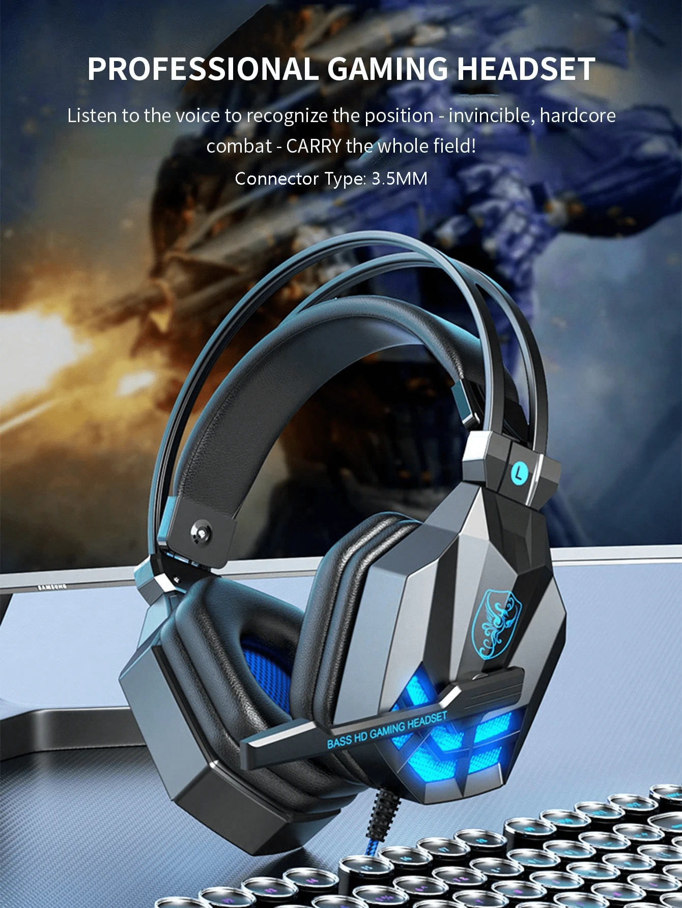 Light-Emitting Gaming Headset For Desktop Computers And Other Dual-Hole ...