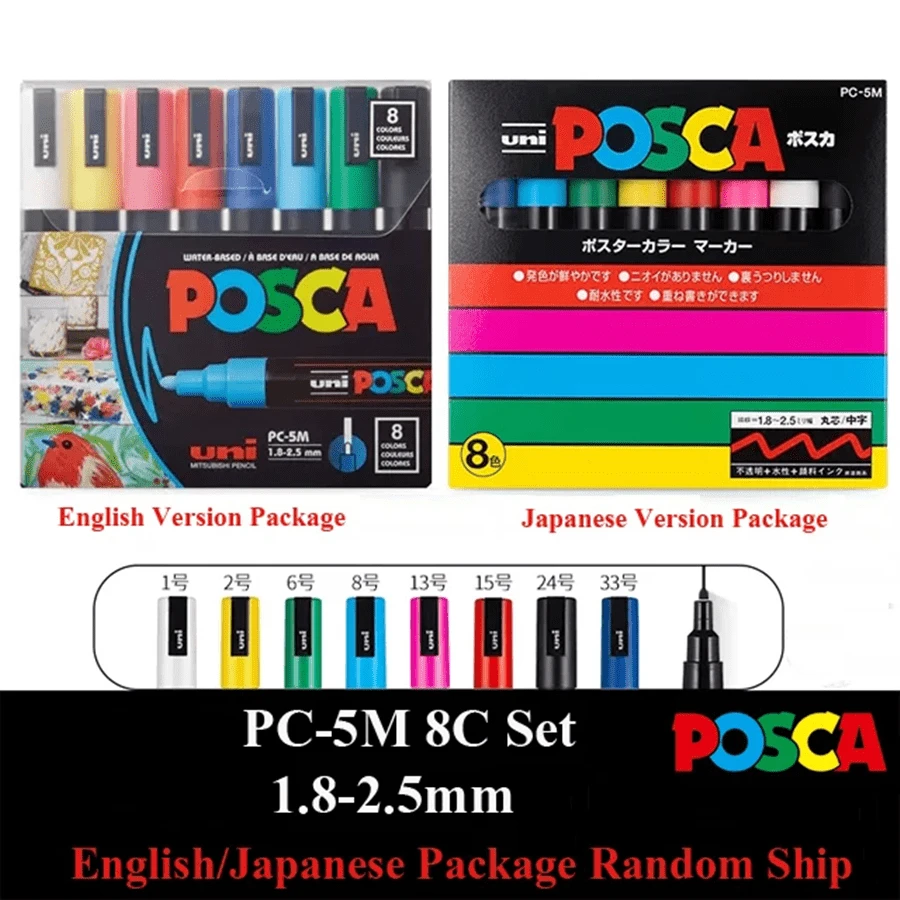 UNI POSCA Paint Marker Pen Set NEW PACKAGE PC-1M 3M 5M Water Based ...