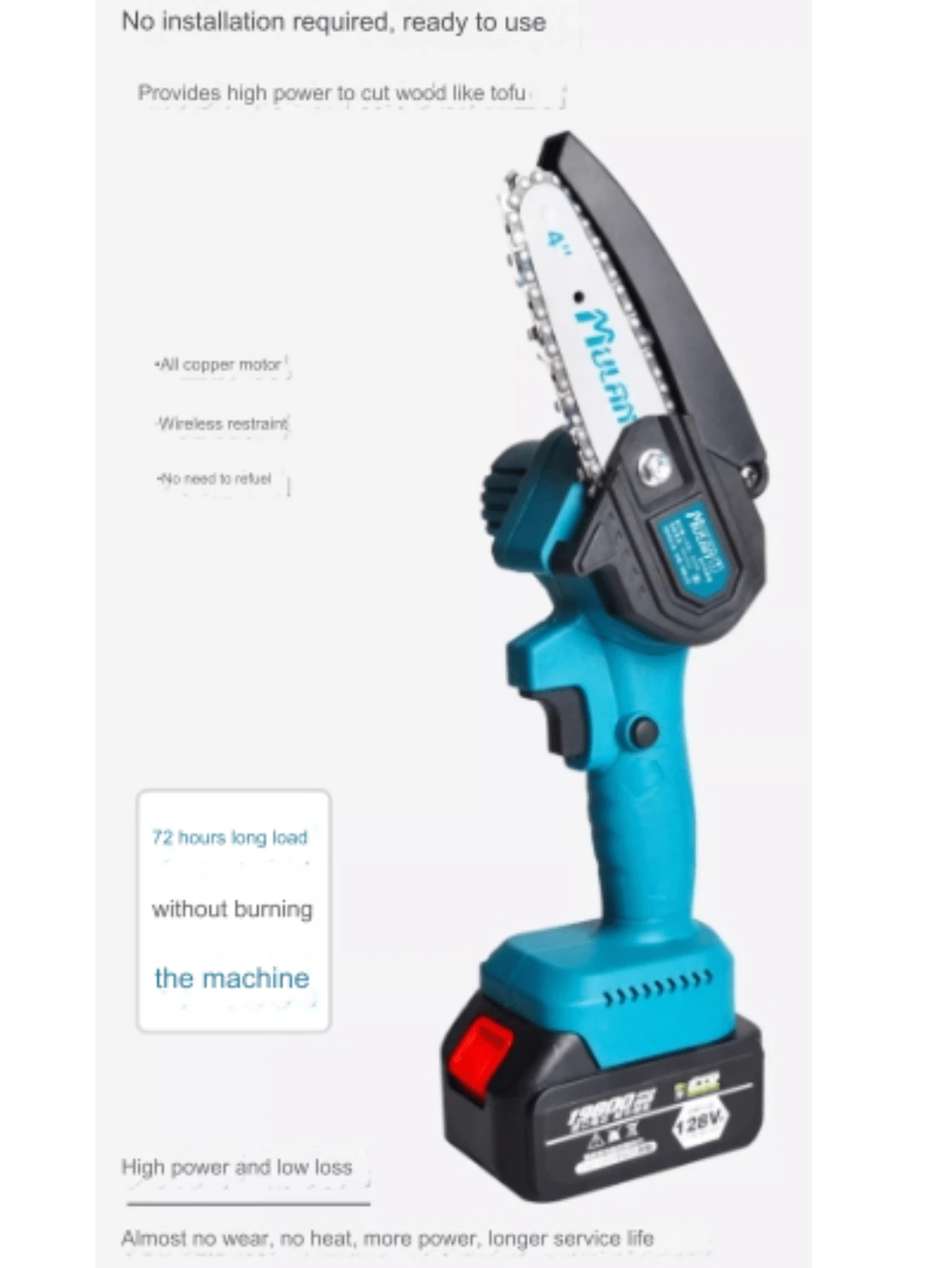 Mini-kettingzaag 4 inch met 1 accu, snoerloze elektrische kettingzaag ...