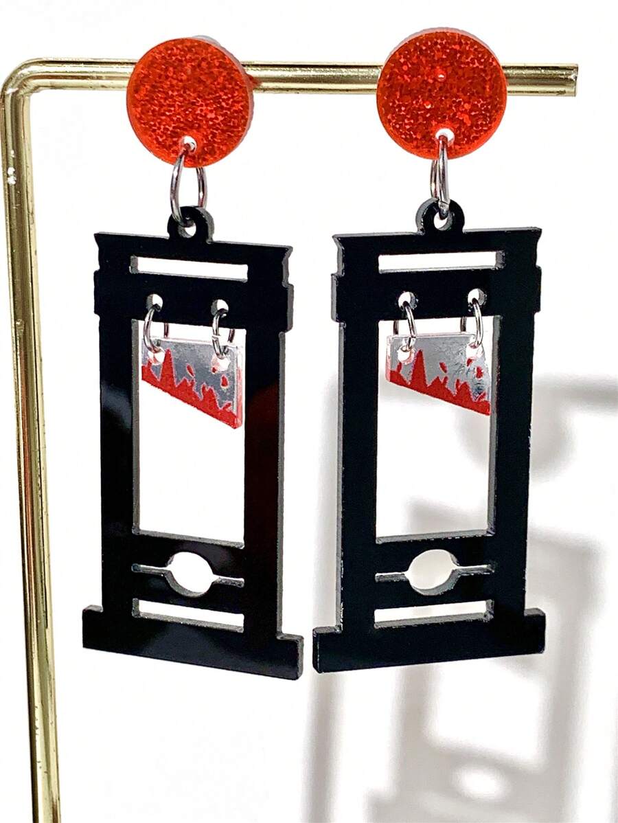 2pcs/1 Pair Halloween Dark Vintage Fake Guillotine Acrylic Earrings For ...