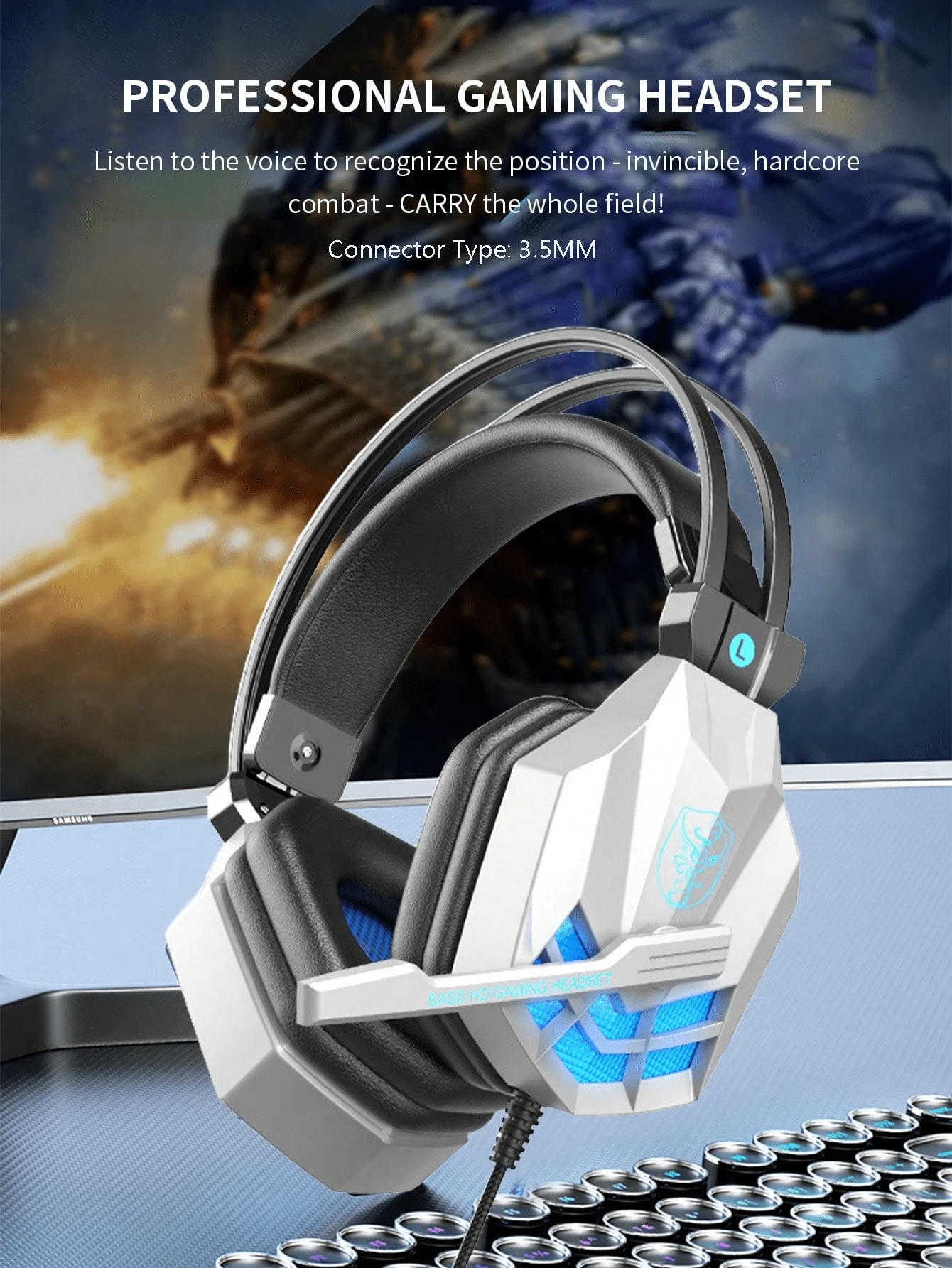Light-Emitting Gaming Headset For Desktop Computers And Other Dual-Hole ...