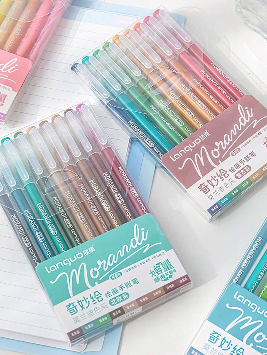 9pcs Morandi Color Pens Set Transparent Barrel Multi Colors Gel Ink 0 ...