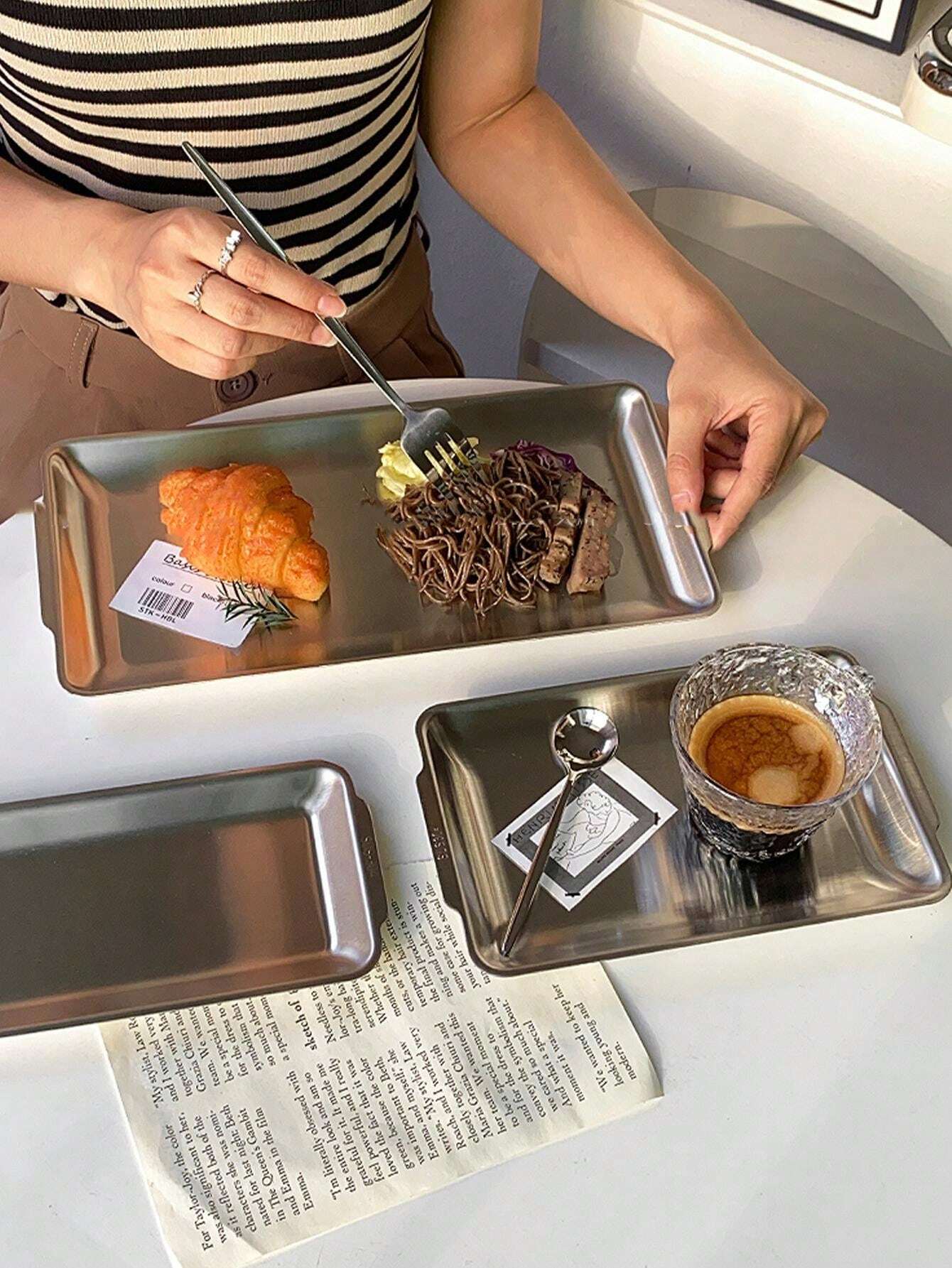 Ins Style Cafe Tray, Rectangular Stainless Steel Tea Tray, Dessert ...