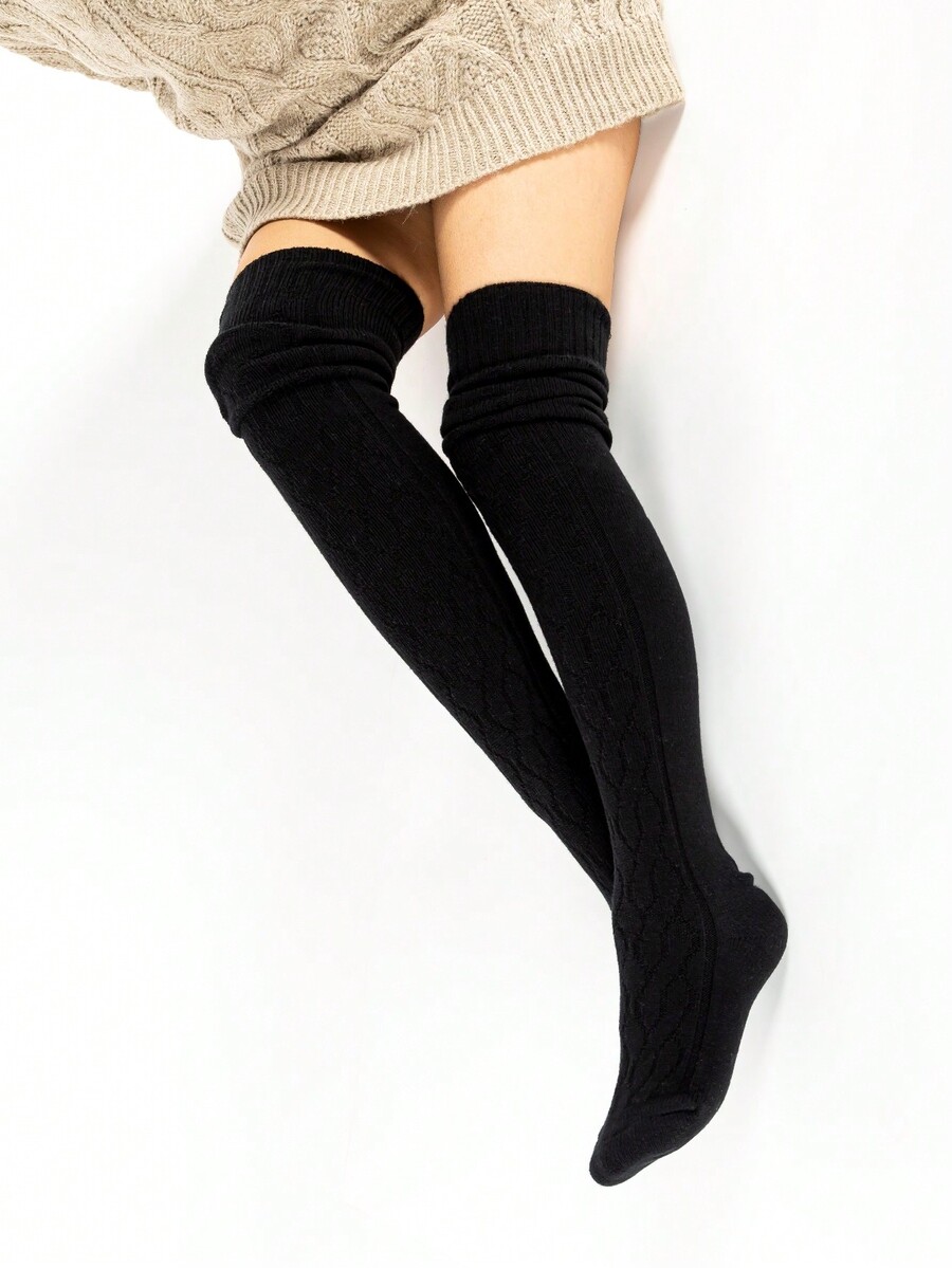 ECIEXI 1 Pair Thick Knit Over The Knee Socks, Soft Warm Ribbed Thigh ...