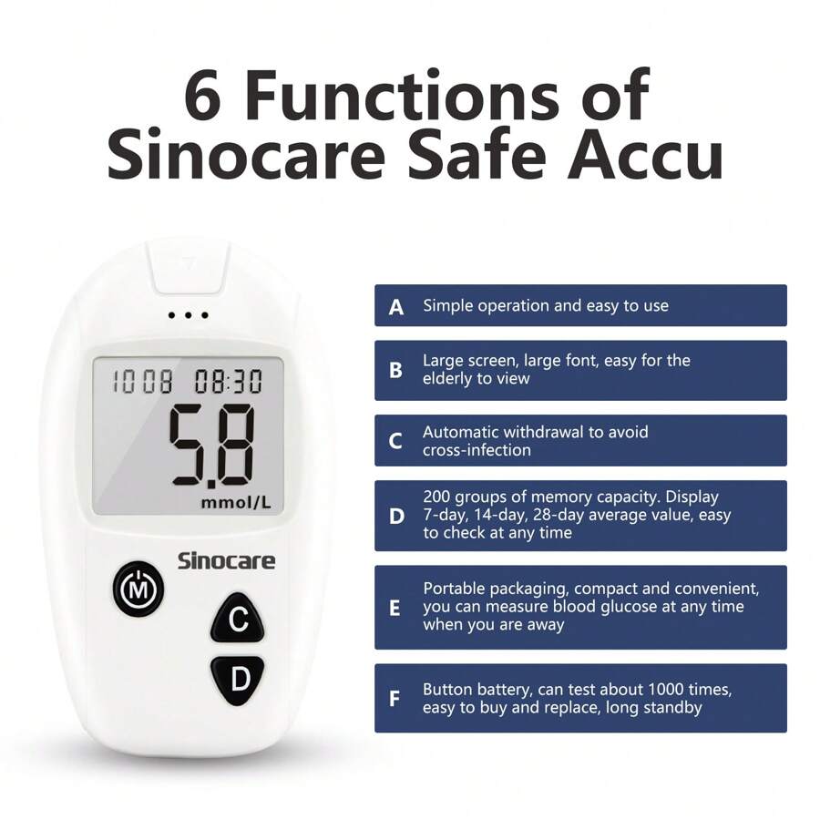 Sinocare Sinocare Safe-Accu Diabetes Testing Kit Code-Free Blood ...