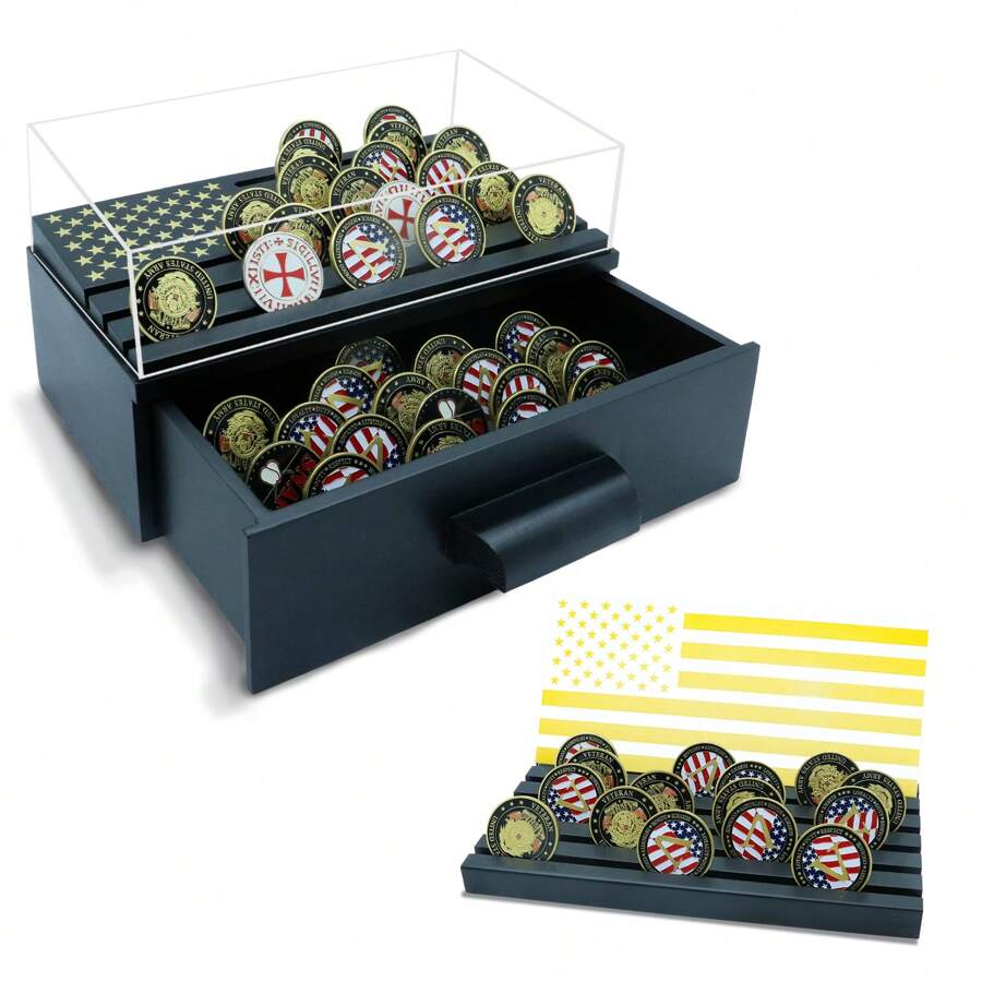 Challenge Coin Display Case And Rack, Wooden Military Medal Coin ...