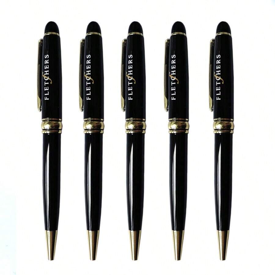 5-Pcs Luxury Heavy Metal Fine Point Ballpoint Pen, Black Ink Pen With 1 ...