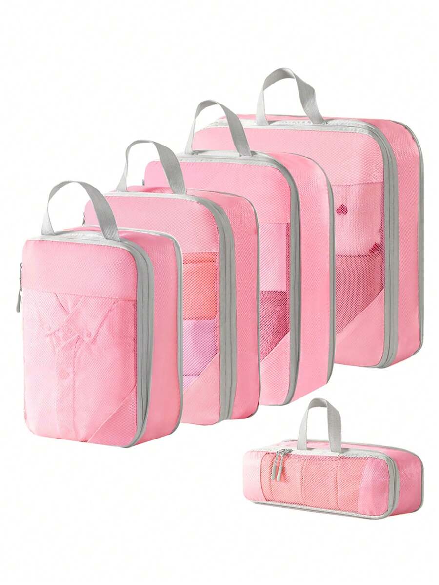 5 Pcs Visible Travel Storage Bags Set, Compression Packing Cubes For ...