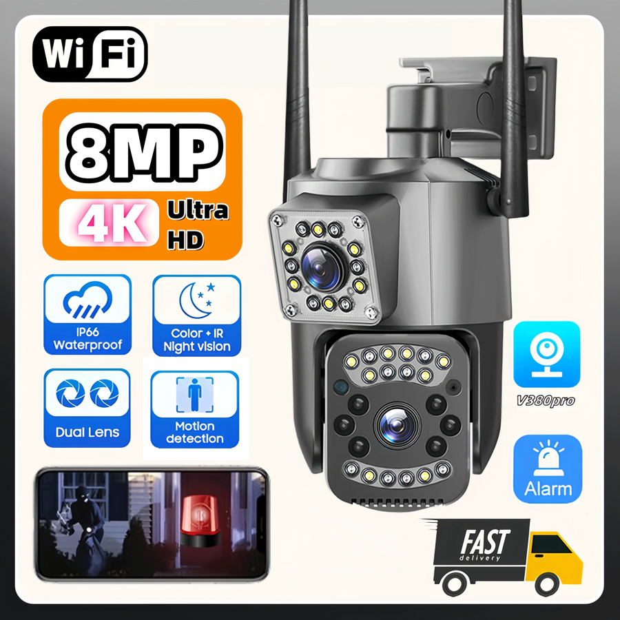SWVW 8MP 4K HD Doppellinsen 10x Zoom WLAN IP Kamera mit Nachtsicht, KI-Menschenerkennung, PTZ ...