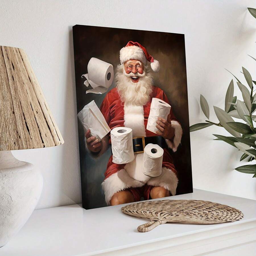 1PC Santa Bathroom Art, Toilet Humor Decor, Vintage Holiday Wall Art, Restroom Amusing Gift ...