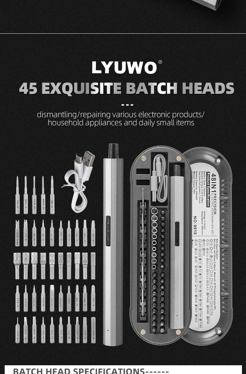 LYUWO Power Tool 48 In One Precision Electric Screwdriver Set Silent ...