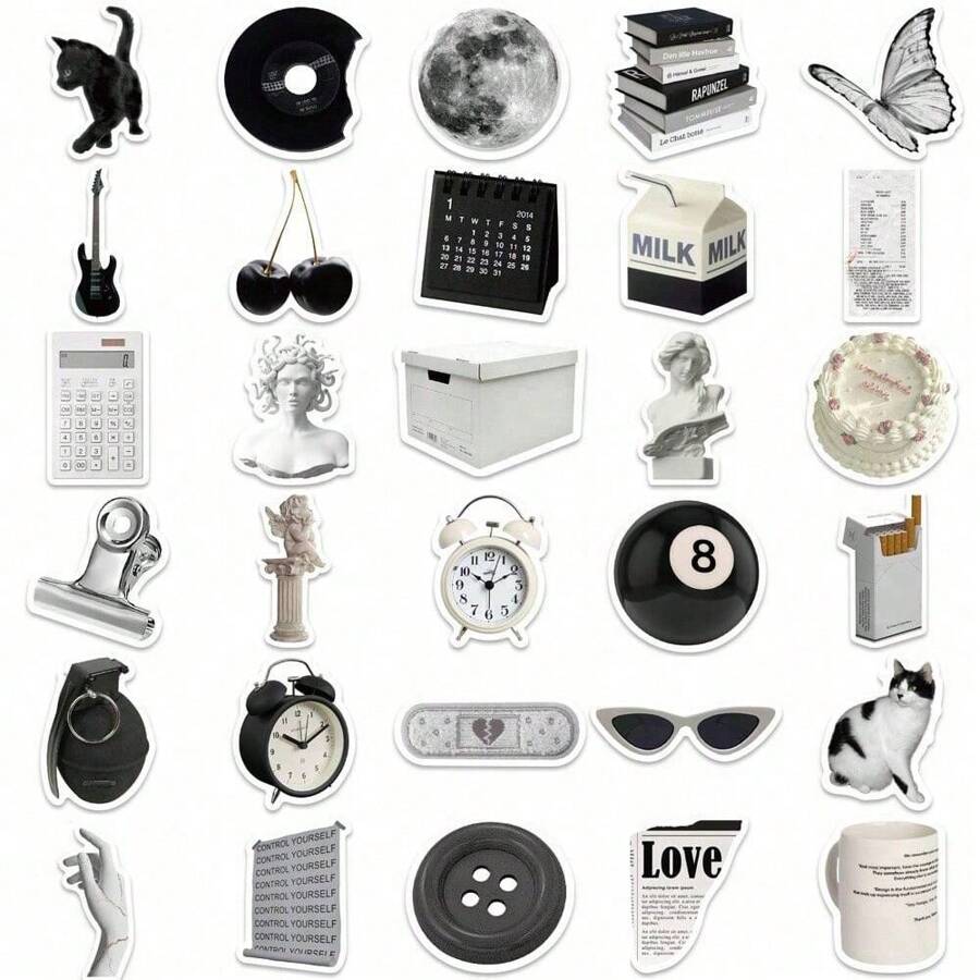 61PCS Black And White Stickers Fashion Stickers Graffiti Aesthetics ...