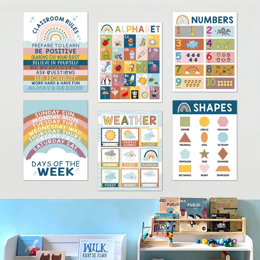 16pcs Unframed Educational Posters For Preschool, Including Body Parts ...