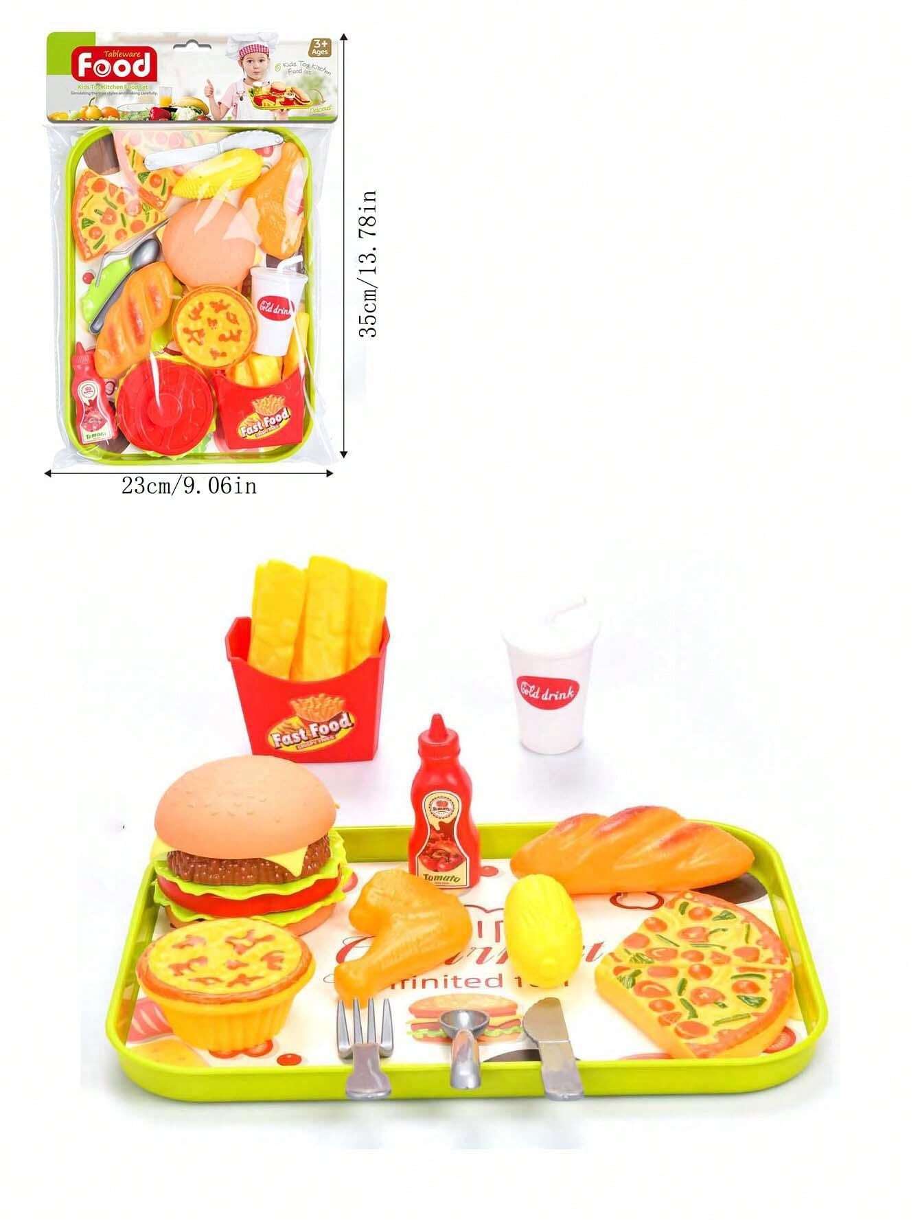 Kids Pretend Play Food Set, Hamburger, French Fries, Egg Tart, Bread ...