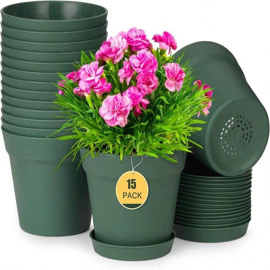 Pots For Plants, 15 Pack 6 Inch Plastic Planters With Multiple Drainage ...