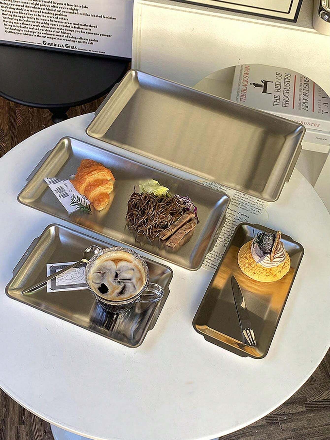Ins Style Cafe Tray, Rectangular Stainless Steel Tea Tray, Dessert ...