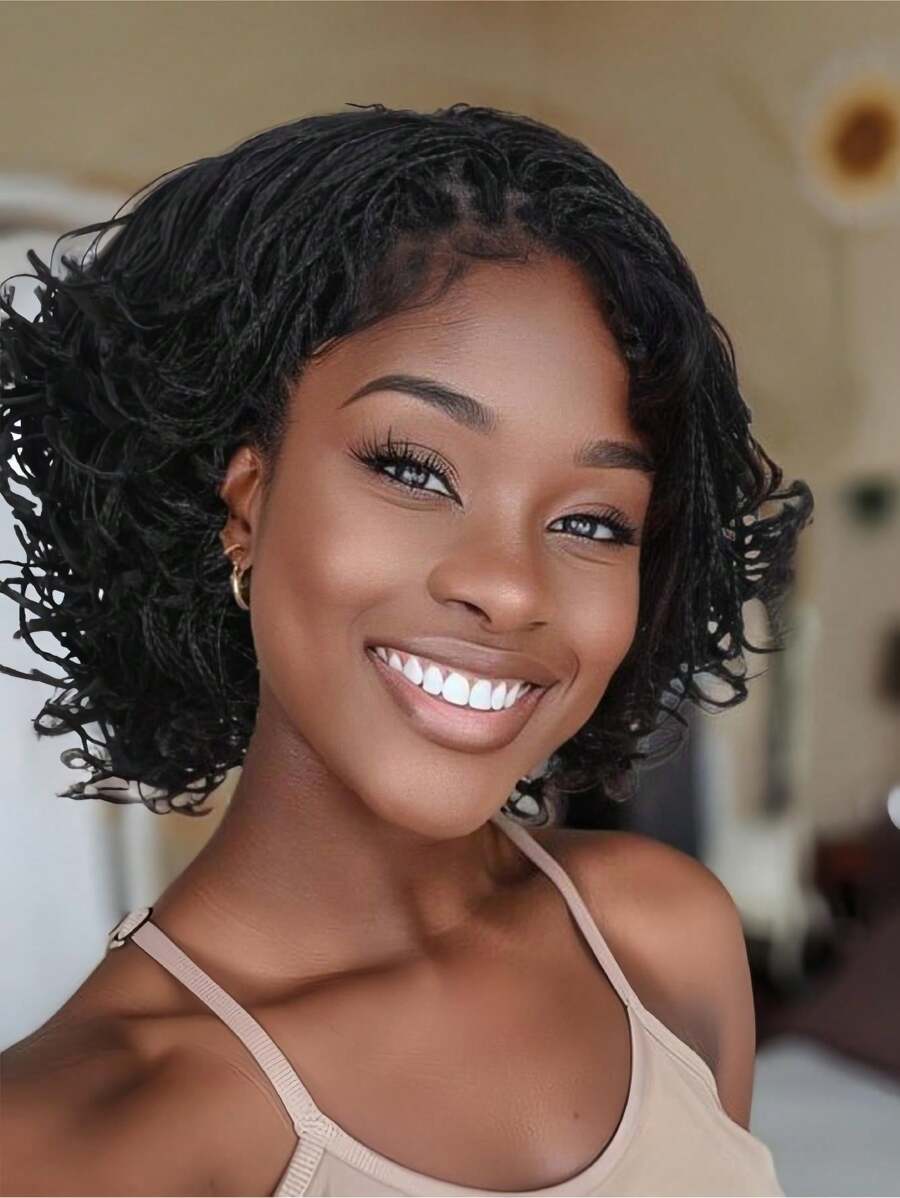 Braid Pixie Wig Double Full Lace Curly Box Braided Bob Wig With Baby ...