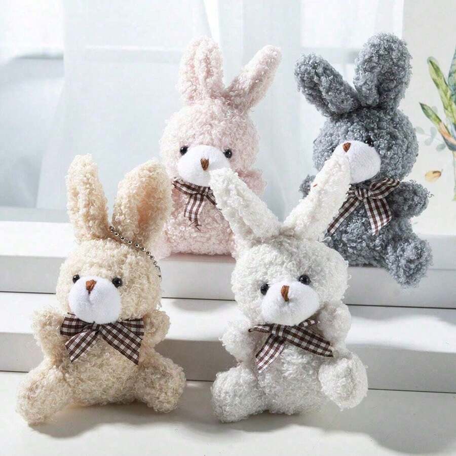 Adorable Cartoon Bowtie Sitting Teddy Bear & Bunny Plush Doll Ornaments ...
