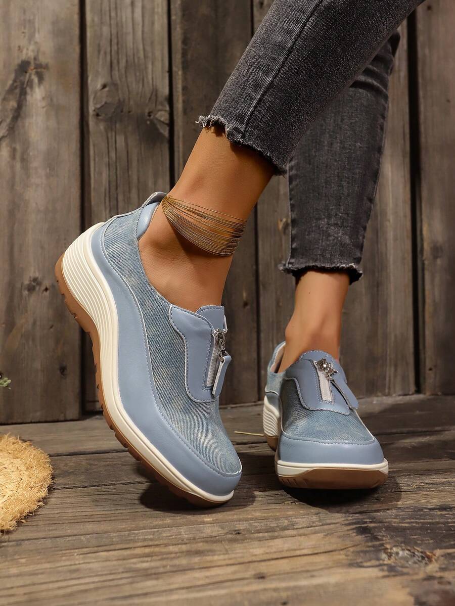 Women Fashion Sneakers Floral Canvas Soft Sole Front Zipper Casual ...