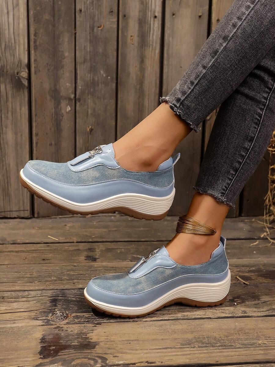 Women Fashion Sneakers Floral Canvas Soft Sole Front Zipper Casual ...