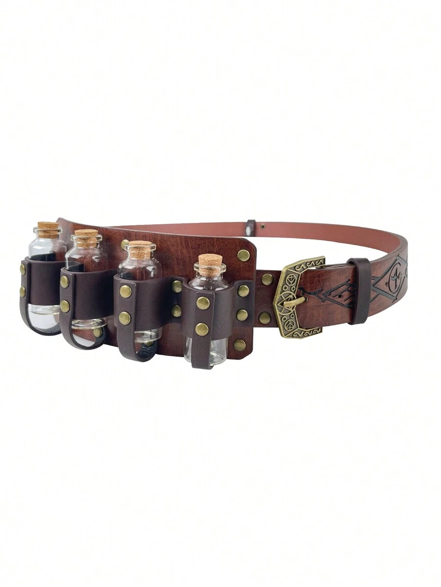 1pc 4 Cork Glass Bottle Leather Belts, Medieval Alchemist Costume Prop ...