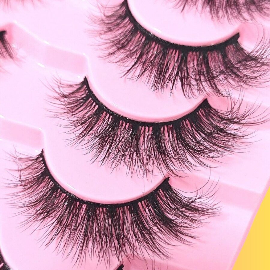 False Eyelashes 7 Pairs Fluffy Volume Mink Lashes Black Long Fake Faux ...