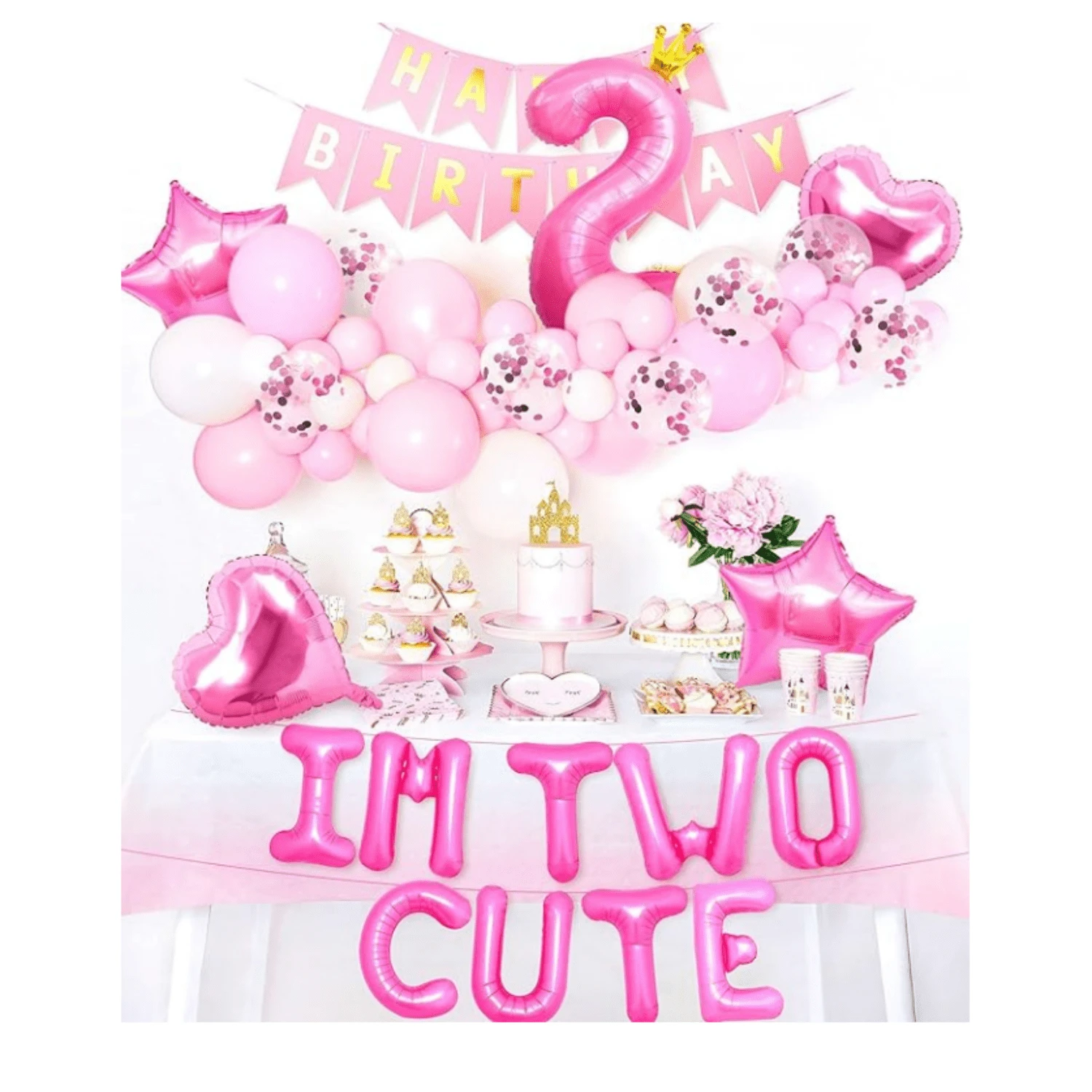 Laventy Im Two Cute Birthday Decoration Im Two Cute Balloon Pink Number ...