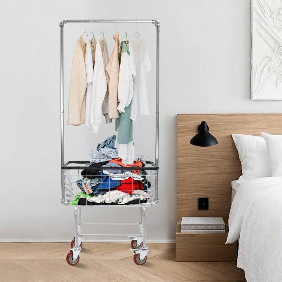 Modern Steel Wire Laundry Cart Laundry Basket With Wheels Commercial ...