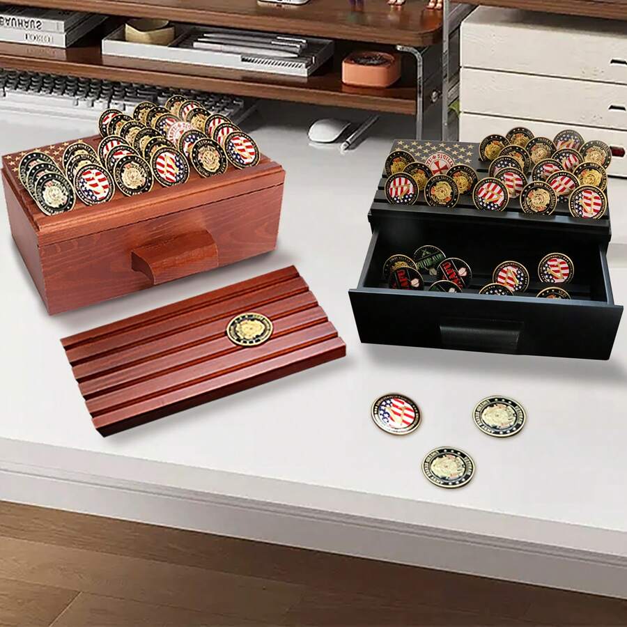 Challenge Coin Display Case And Rack, Wooden Military Medal Coin ...