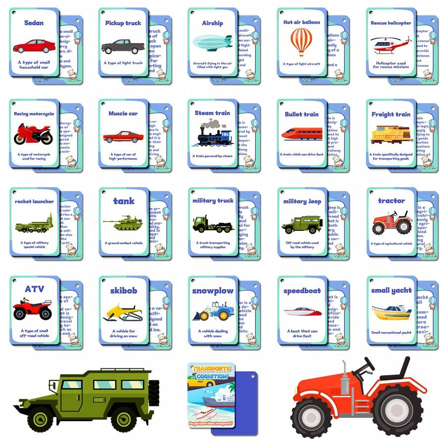46pcs Construction Vehicles Flashcards - Learning Cards For Identifying ...