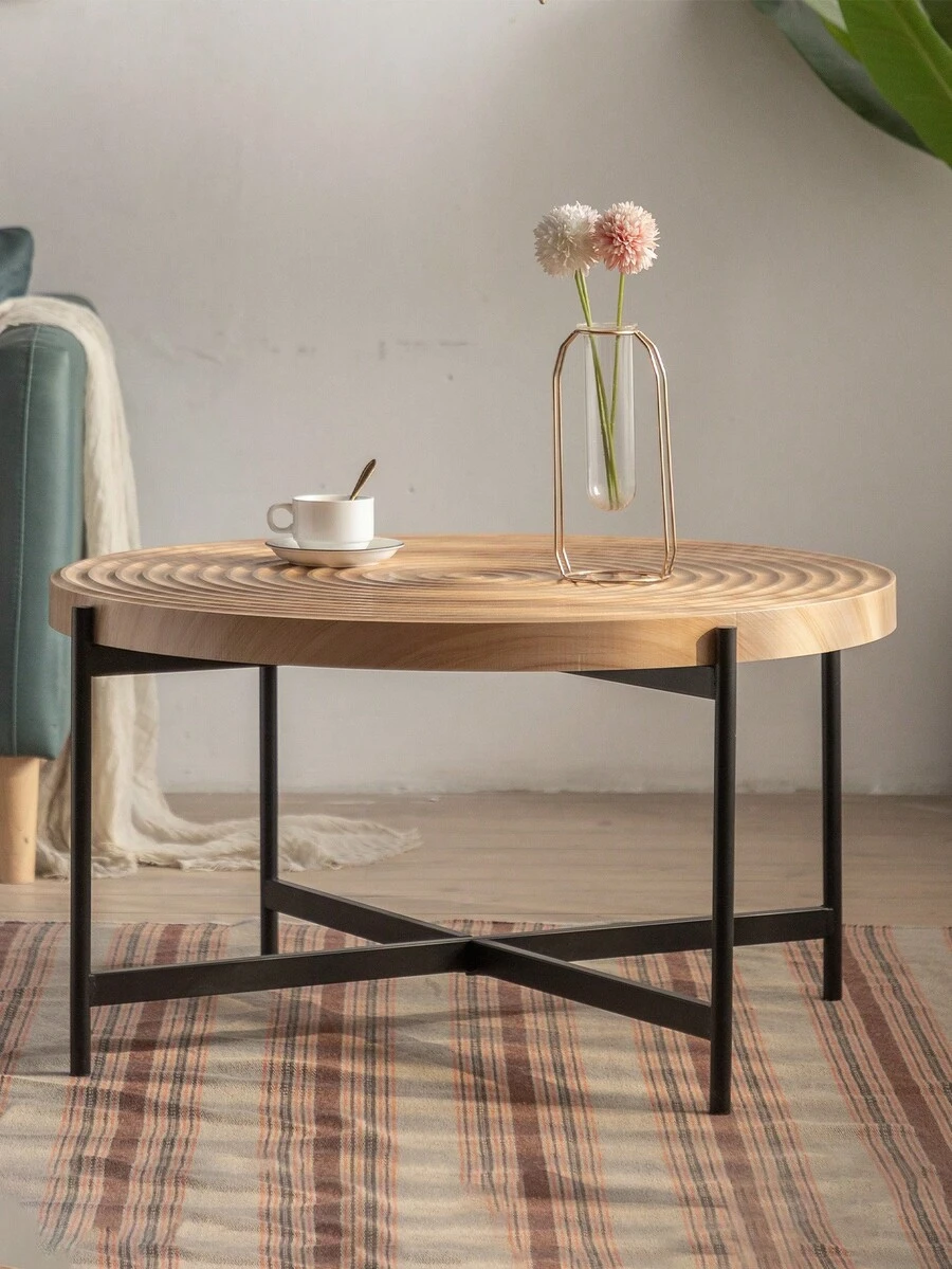 Khaki Modern Thread Design Circular Coffee Table, Medium Density ...