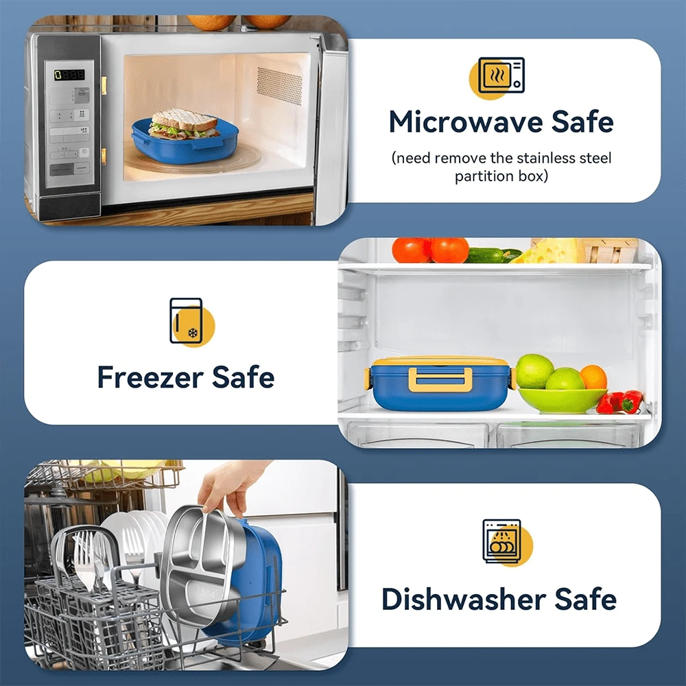 Stainless Steel Lunch Box - 3 Grid Design - Full Lunch Set With ...