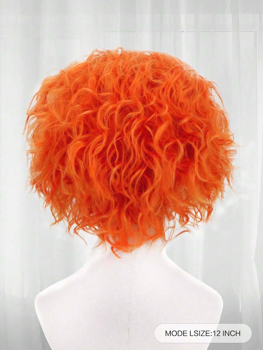 Costume Wigs Orange Short Curly Wig Synthetic Wig Anime Cosplay Wig For ...