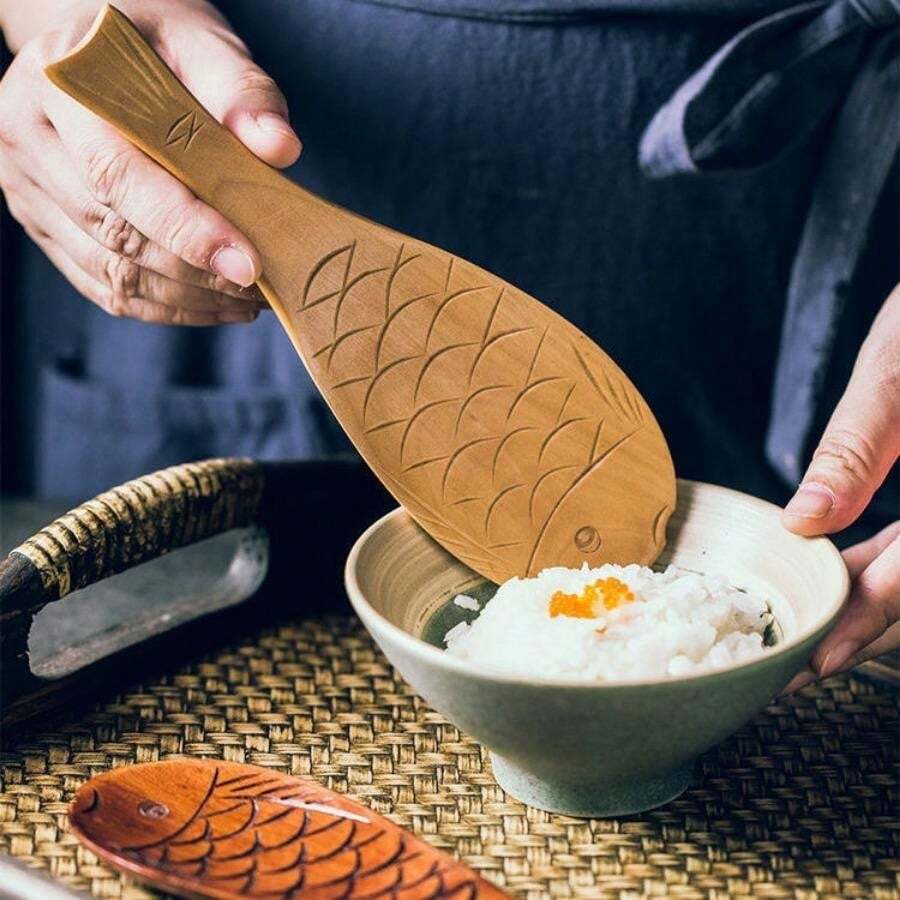 Premium Hinoki Wood Rice Paddle, Odorless & Non-Stick, Japanese Style ...
