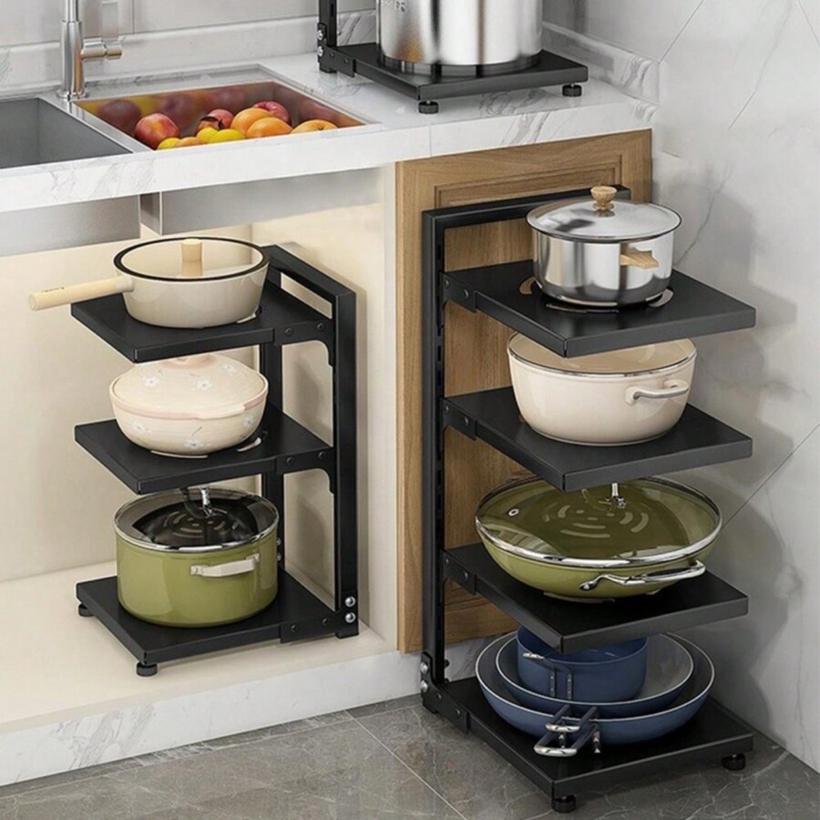 3-Tier And 4-Tier Vertical Pot Organizer Kitchen Cabinet Rack Lid ...