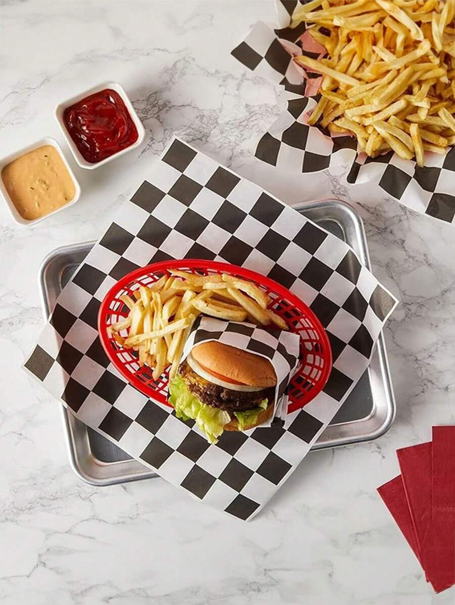 50/75/100pcs Checkered Wrapping Paper Greaseproof Sandwich Wrapping ...