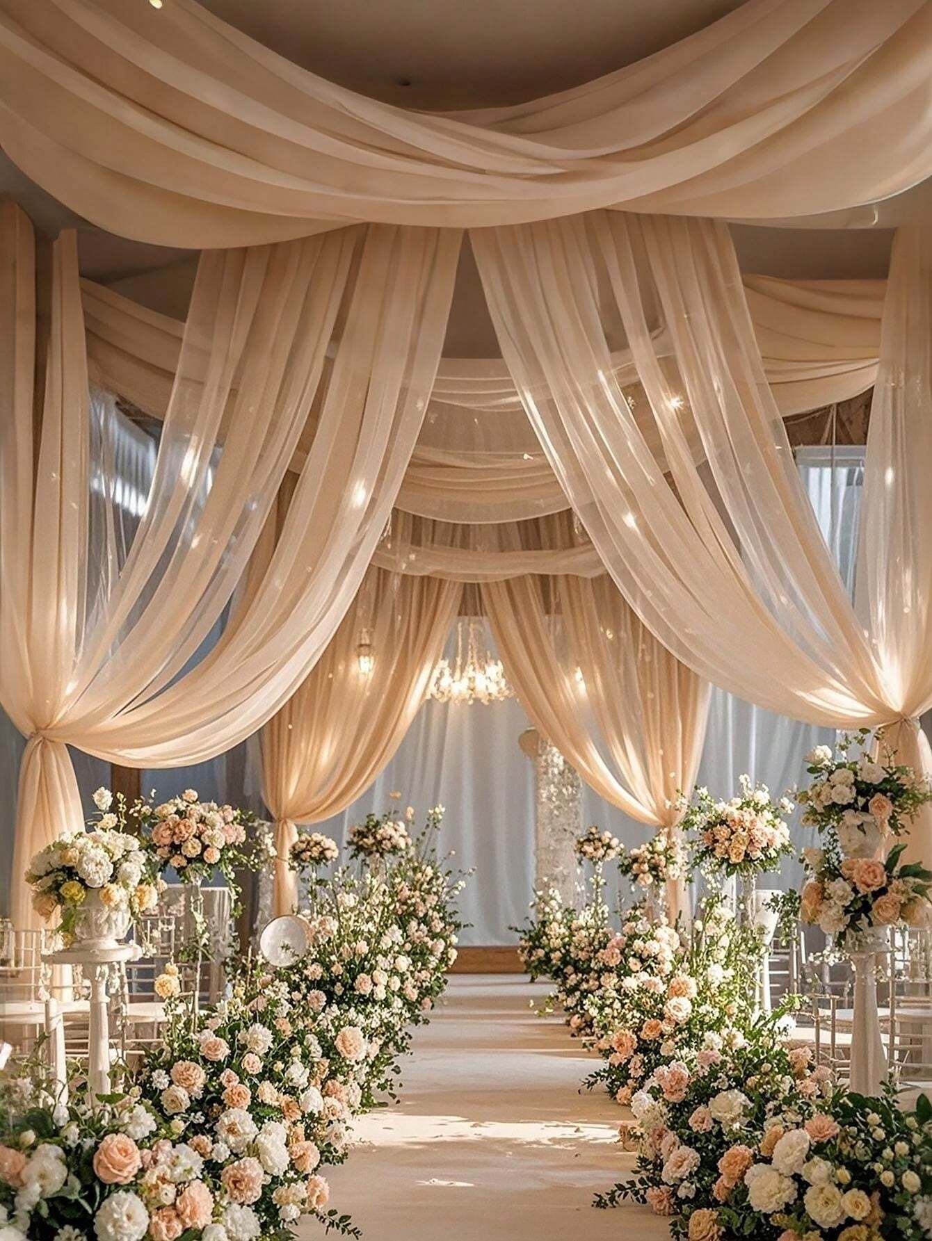 1pc, Romantic Champagne Wedding Arch Drapes Fabric, 26Ft/8.8 Yards ...