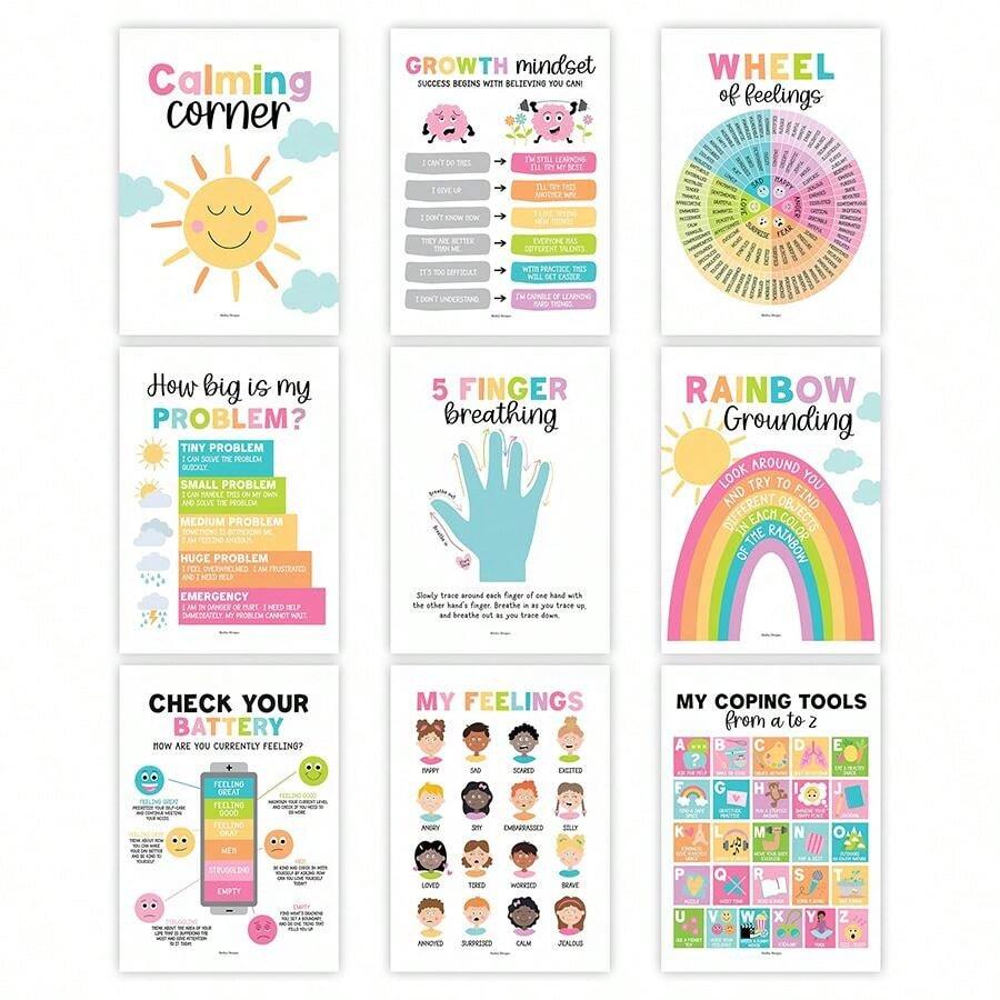 9Pcs Calming Corner Posters For Teachers, Emotion And Feelings ...