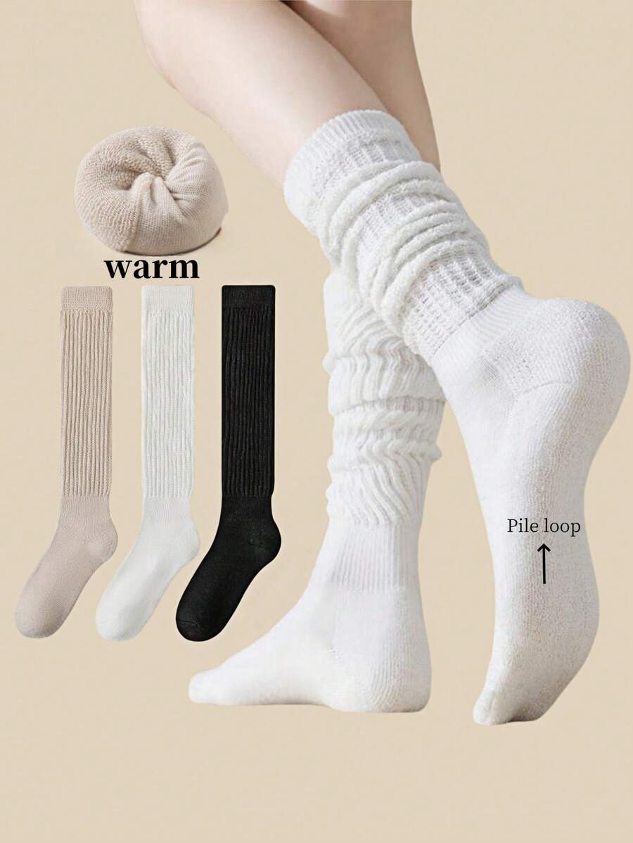 1/3 Pairs Women Winter Thick Thermal Lined Warm Knee High Socks ...