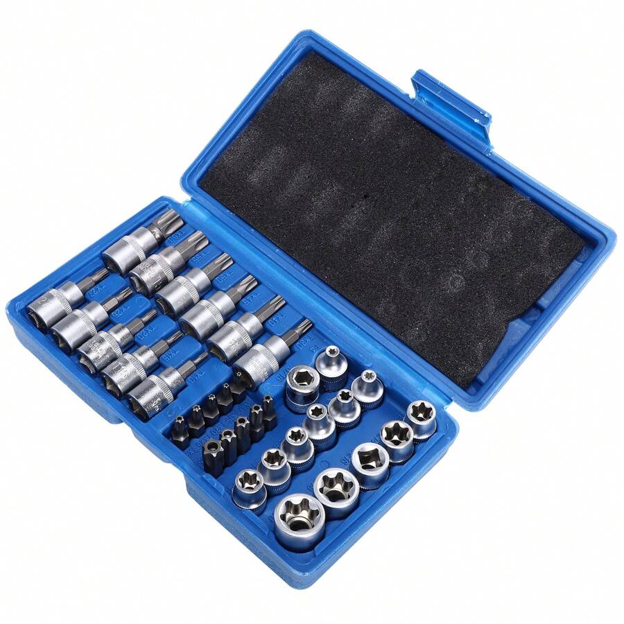 34pcs Male Female Torx Star Bit Socket E-Socket Set Handheld Tool Steel ...