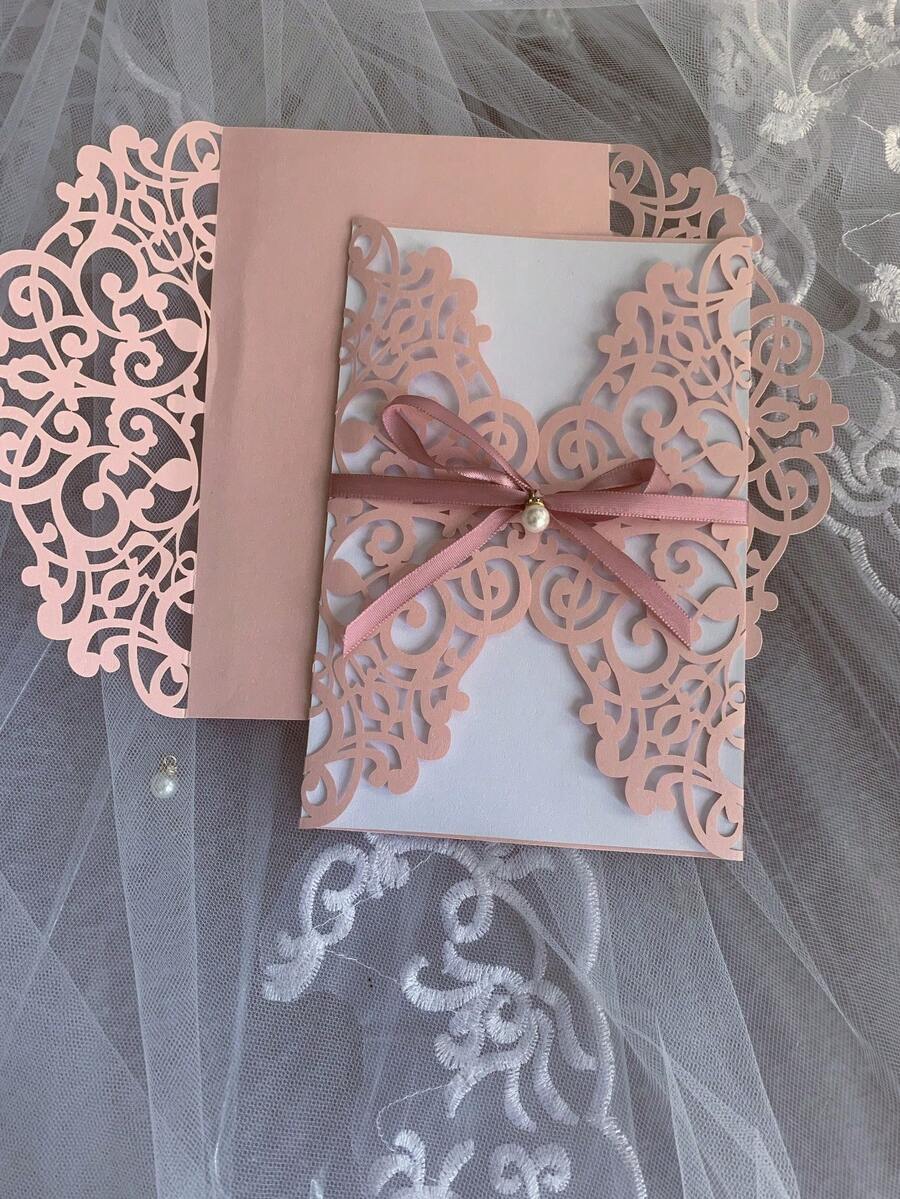 10 Sets Pink Laser Cut Wedding Invitation Cards With Envelopes, Inner ...