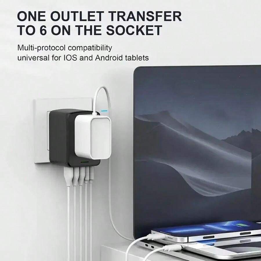 Adaptador de viaje universal que ofrece 5,8A, 3 puertos USB-C de 3,0A, 2 puertos USB-A de 2,4A y ...