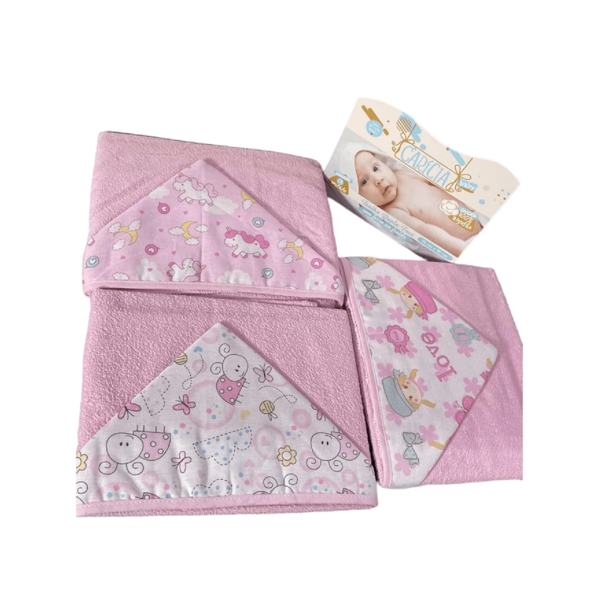 Double-Sided Carícia Towel With Diaper Lining And Hood, Measuring 70cm ...